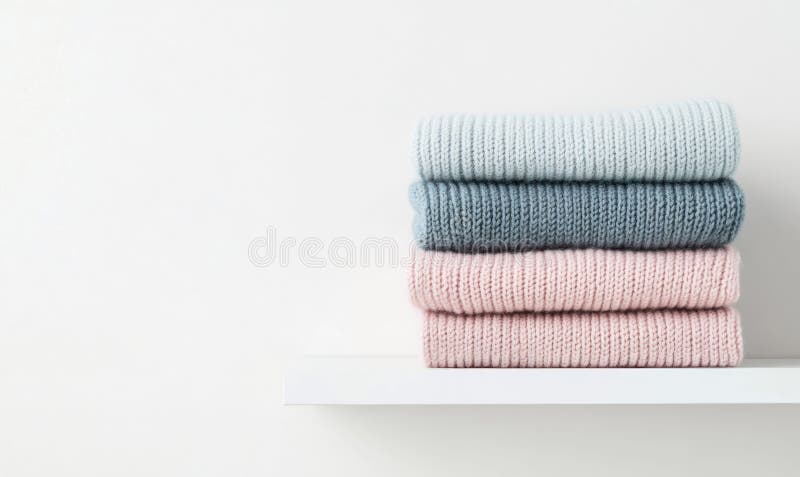 Folded Knit Sweaters Pastel Colors White Shelf Stock Photos - Free ...