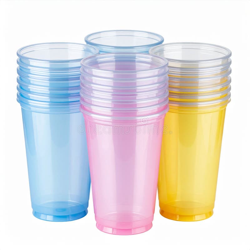 Stack of Pastel Plastic Cups on White Background Stock Illustration ...
