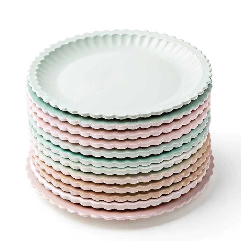 Stack of Pastel Scalloped Paper Plates Stock Illustration ...