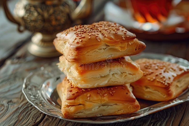 A Stack of Pastries on a Glass Plate, Perfect for Bakery or Dessert ...
