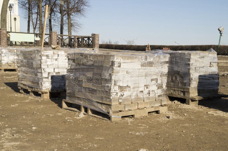 A Stack of Paving Slabs in the Package Stock Photo - Image of paved ...