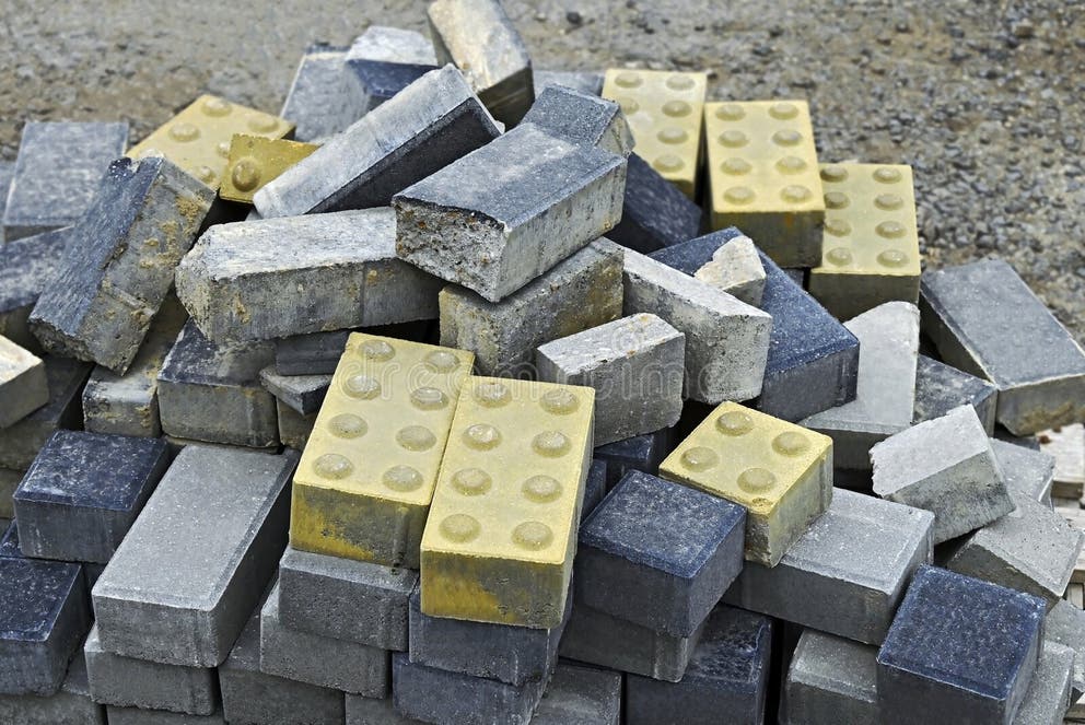 Stack of Paving Stone and Tactile Tiles Stock Image - Image of rock ...