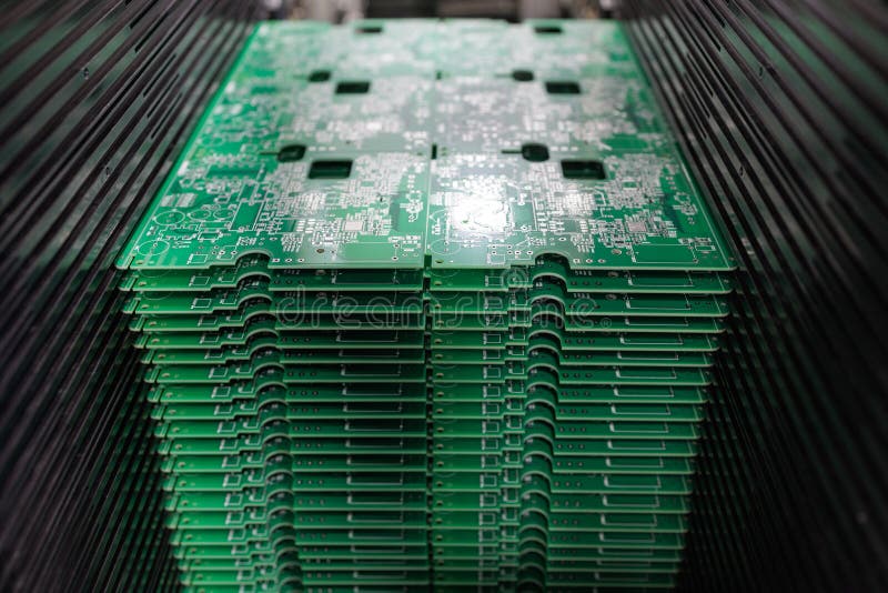 Stack of PCB Panels in SMT Loader Ready for Automated SMD Placement ...