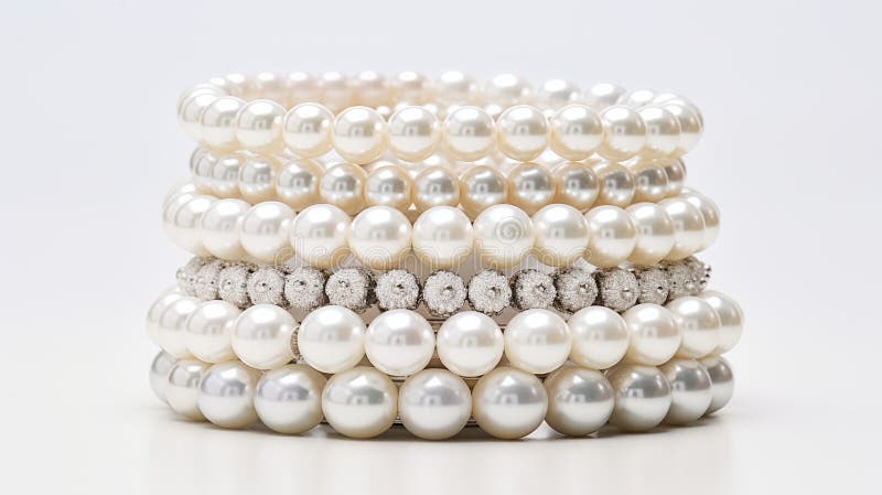 A Stack of Pearl Bracelets on a White Background, Creating a Simple and ...