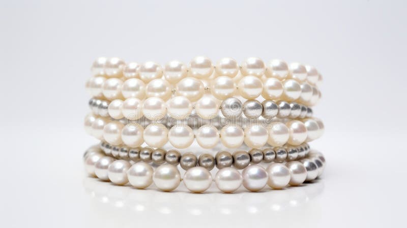 Stack of Pearl Bracelets on White Background. Round Pearls in White ...