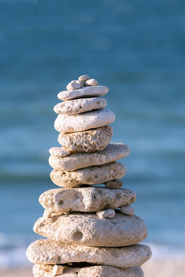 Stone and Pebbles on Ocean Background Stock Image - Image of stone ...