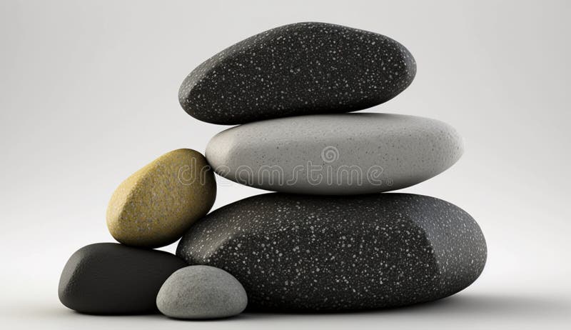 Stack of Pebble Stones, Sandy Ocean Beach, Sunset Sky. Rock Balancing ...