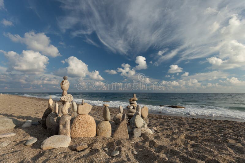 Stack of Pebbles Balancing on a Beach Stock Photo - Image of landscape ...
