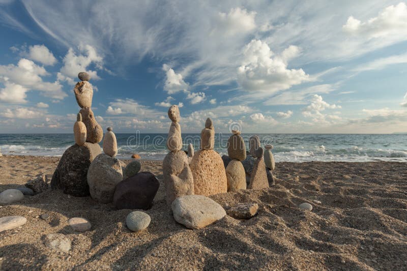 Stack of Pebbles Balancing on a Beach Stock Image - Image of ...
