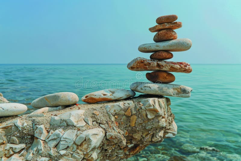 Stack of Pebbles Balancing on Top of Each Other on a Beach Stock Photo ...
