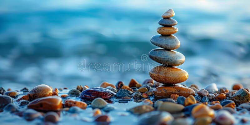Stack of Pebbles Balancing on Top of Each Other on a Beach Stock Photo ...