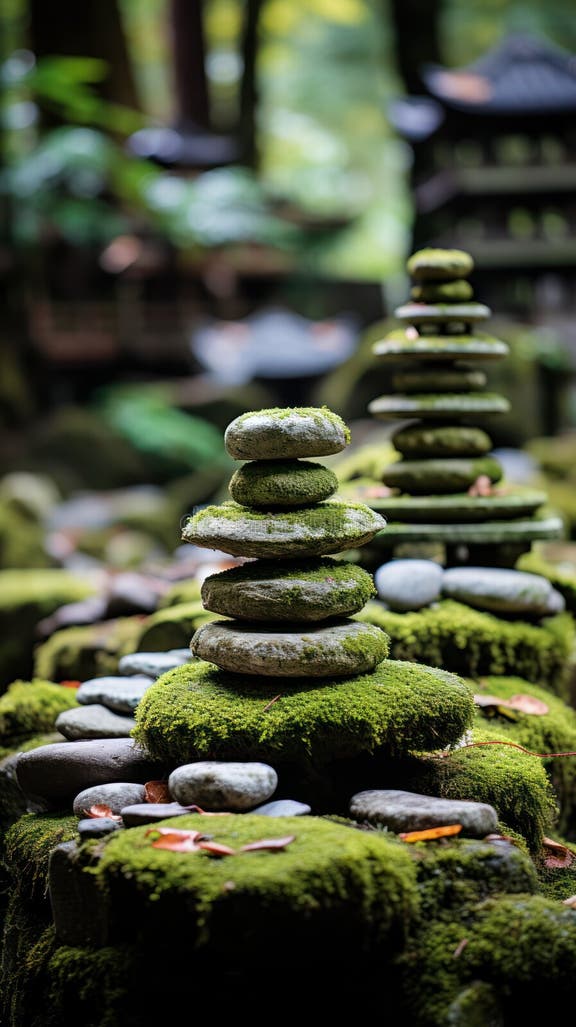Stack of Pebbles Covered with Moss Stock Image - Image of summer ...