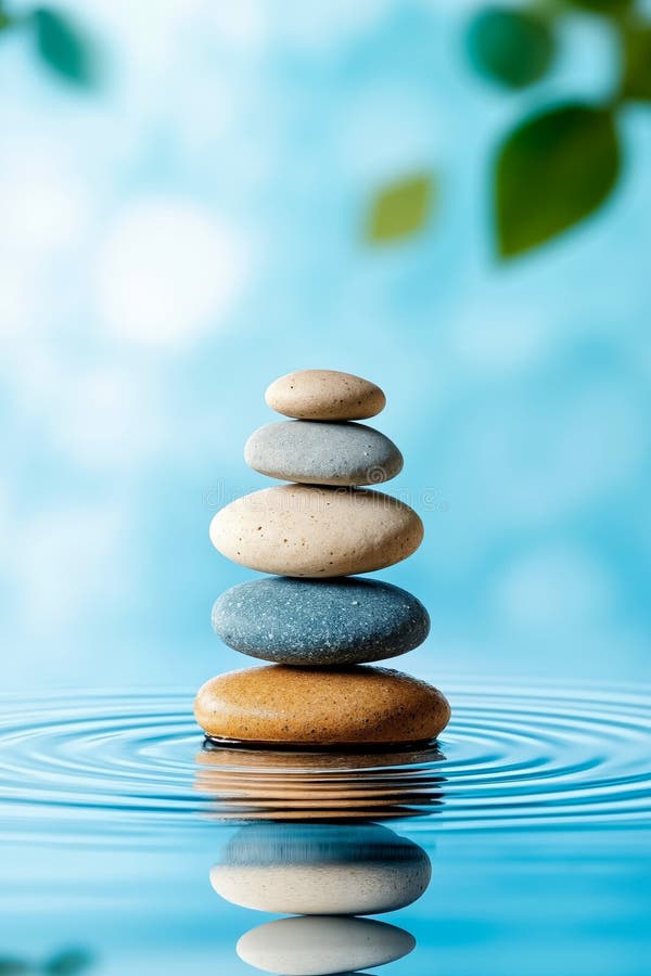 A Stack of Pebbles Sitting on Top of a Body of Water Stock Illustration ...