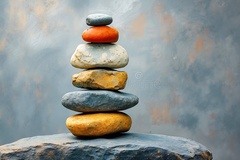 A Stack of Pebbles Sitting on Top of a Large Rock Stock Image - Image ...