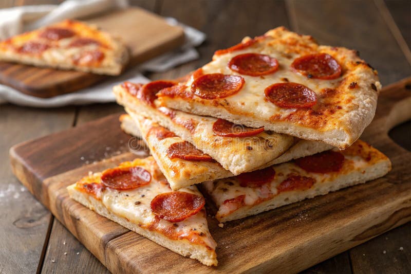 A Stack of Pepperoni Pizza Slices on a Wooden Board Stock Illustration ...
