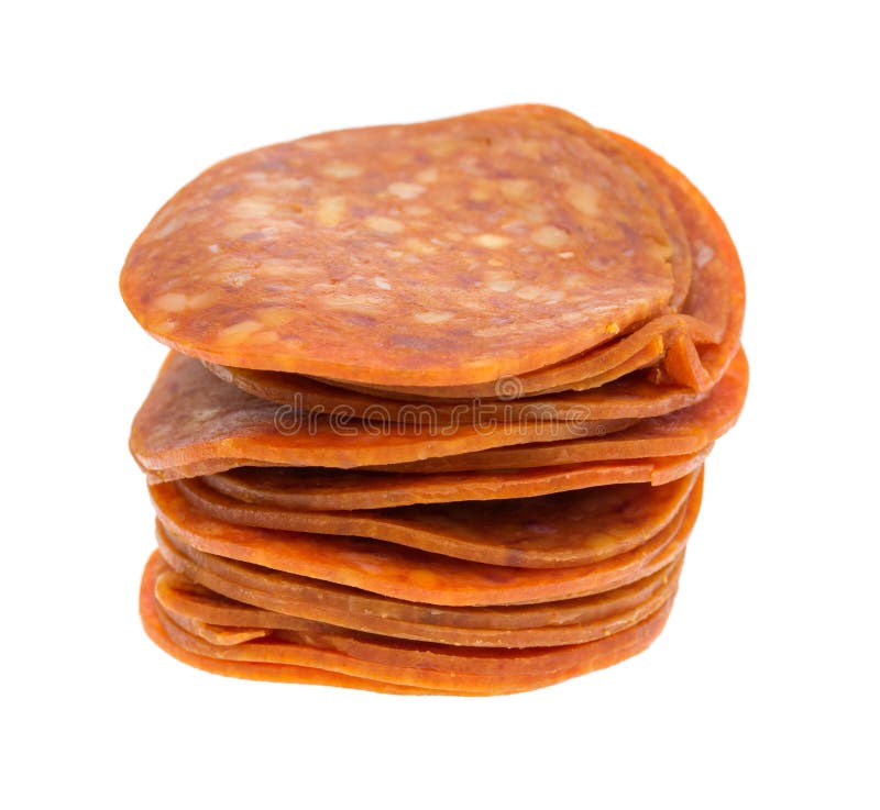 Stack of Pepperoni on White Background Stock Photo - Image of ...