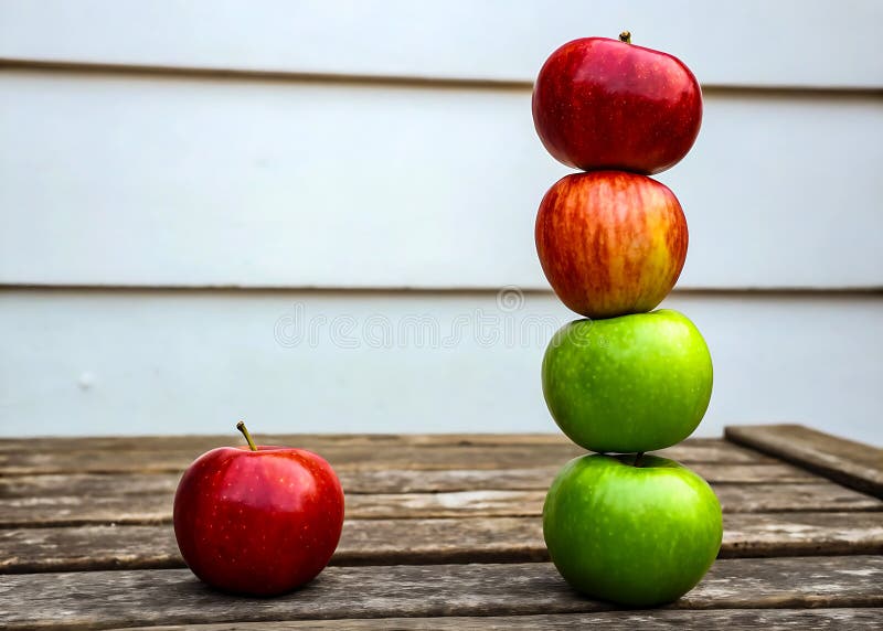 A Stack of Perfectly Balanced Apples Forming a Creative Tower Stock ...
