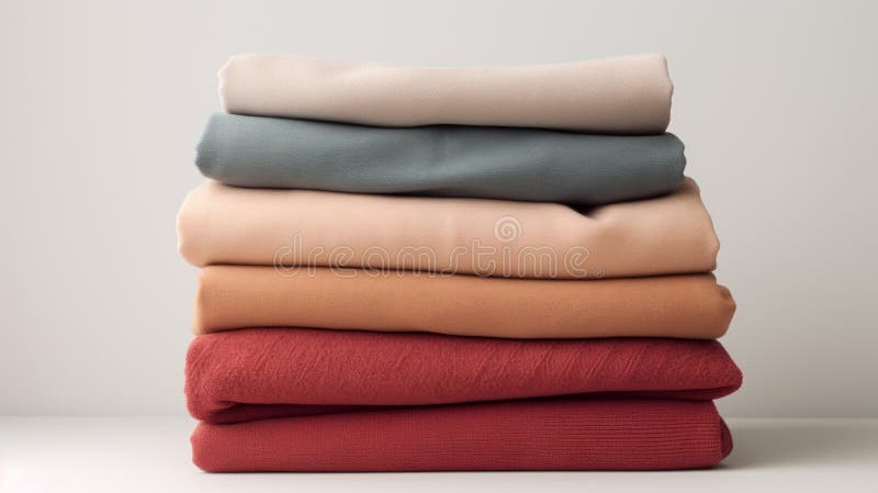 Stack of Perfectly Folded Clothing Items. Pile of Different Cold Color ...