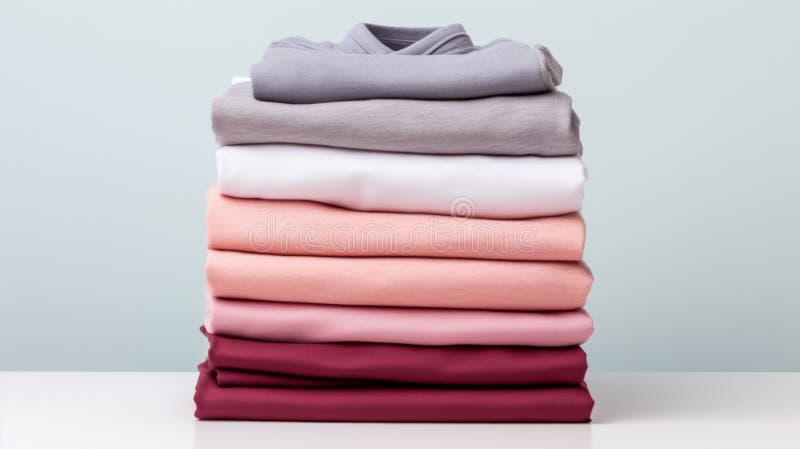 Stack of Perfectly Folded Clothing Items. Pile of Different Cold Color ...