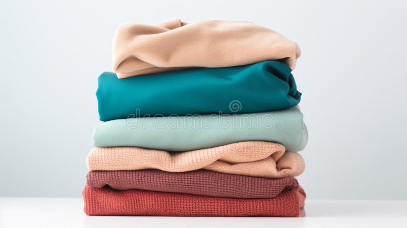 Stack of Perfectly Folded Clothing Items. Pile of Different Cold Color ...
