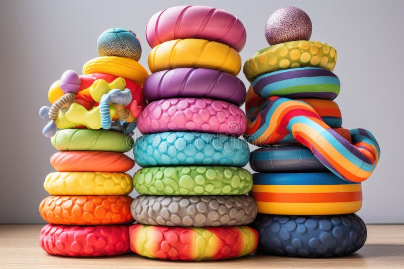 Stack of Pet Toys in Rainbow Colors and Patterns Stock Illustration ...