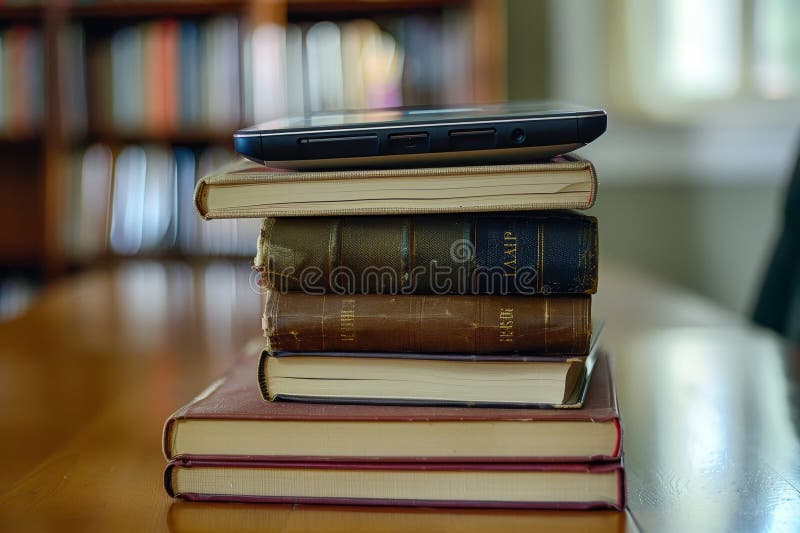A Stack of Physical Books Transforming into an E-reader Device ...