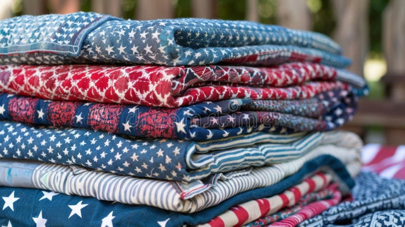 A Stack of Picnic Blankets Each with a Different Patriotic Pattern ...