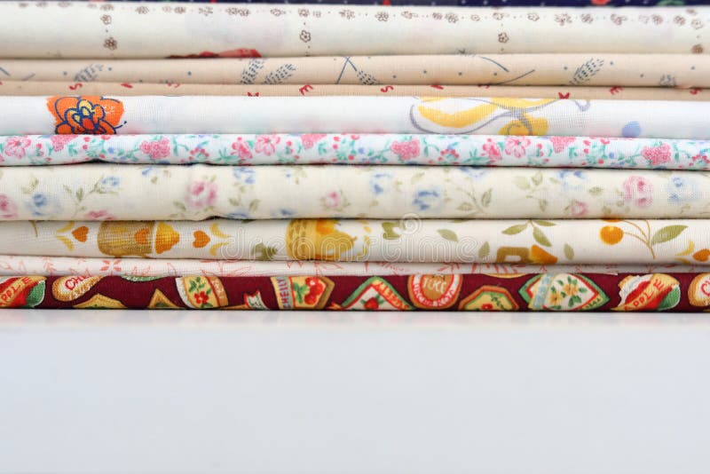 Stack of Pieces Fabric Many Pattern on Shelf, Material Recycle for ...