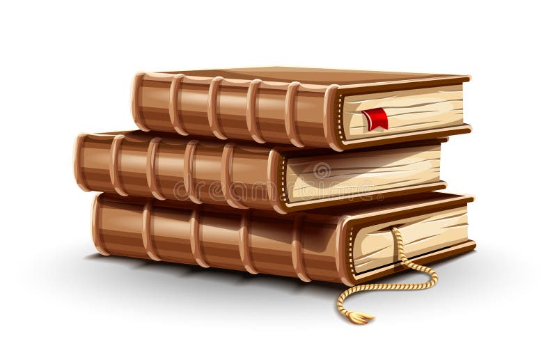 Stack Pile of Paper Books with Old Leather Covers and Bookmark ...