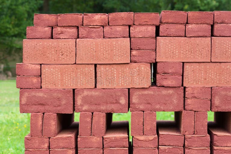 Stack of Piled Red Bricks Outside Stock Photo - Image of structure ...