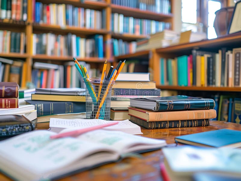 Stack Piles of Literature Text Academic Archive on Reading Desk and ...