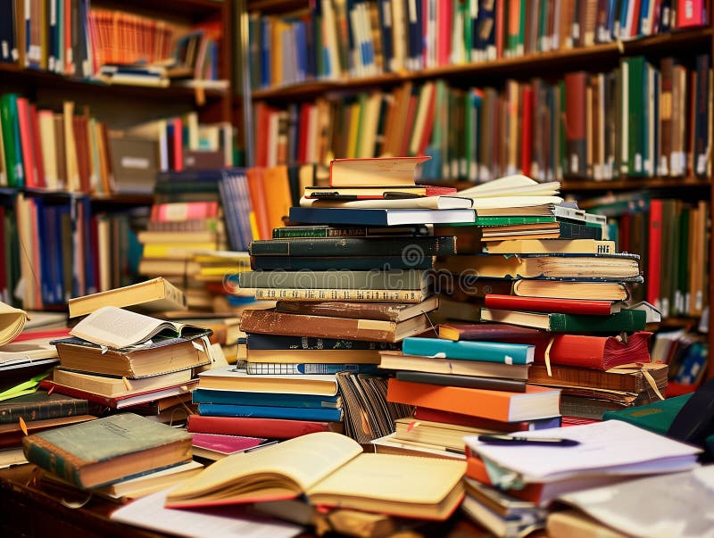 Stack Piles of Literature Text Academic Archive on Reading Desk and ...