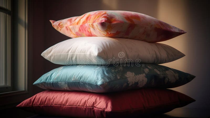 Stack of Pillows on Bed. AI Generative Stock Illustration ...