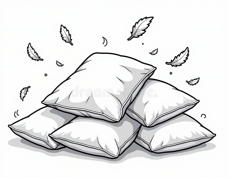 Stack of Pillows with Falling Feathers Stock Illustration ...