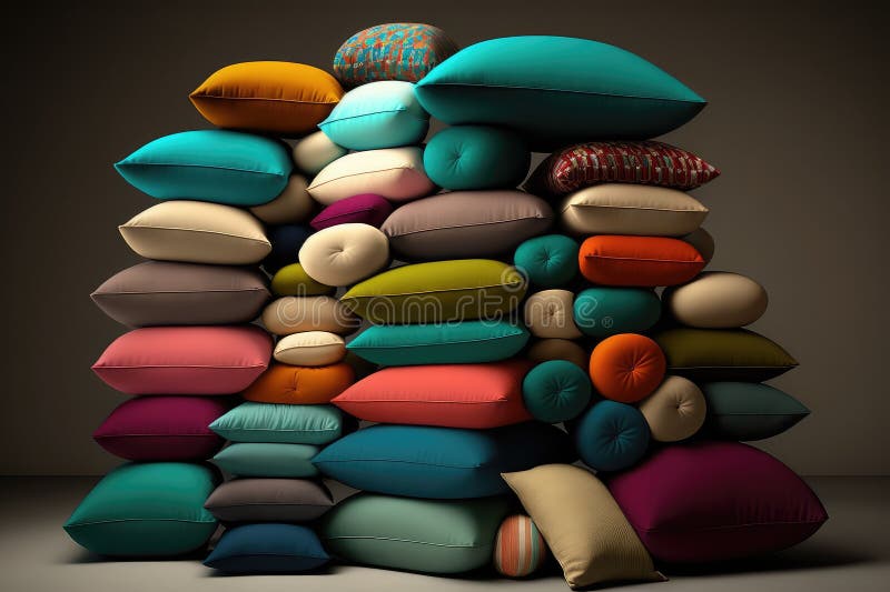 Stack of Pillows in a Variety of Colors, Shapes and Sizes Stock ...