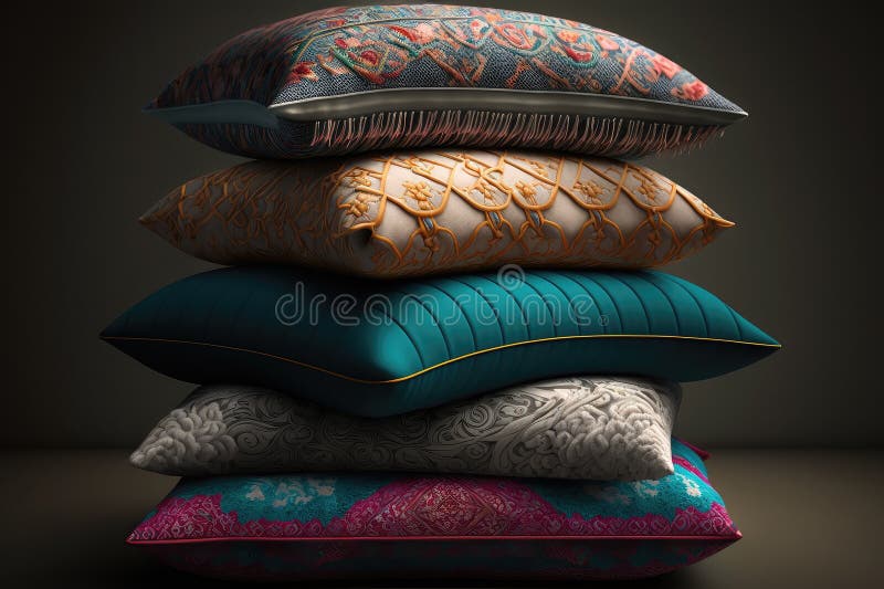 Stack of Pillows with Various Patterns, Textures and Colors Stock ...