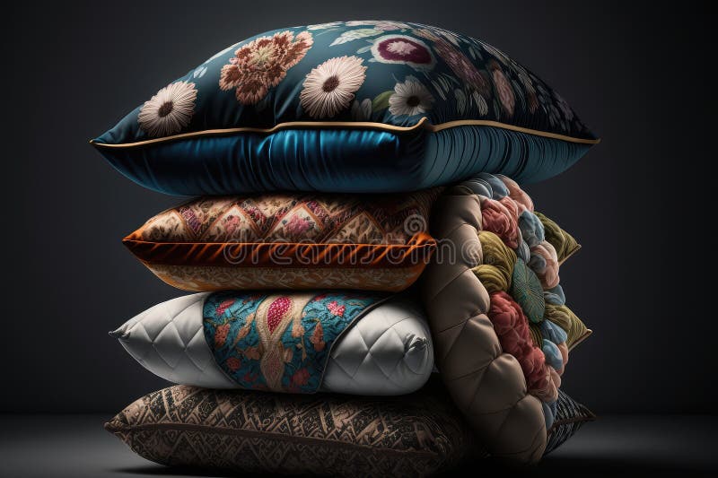 Stack of Pillows with Various Patterns, Textures and Colors Stock ...