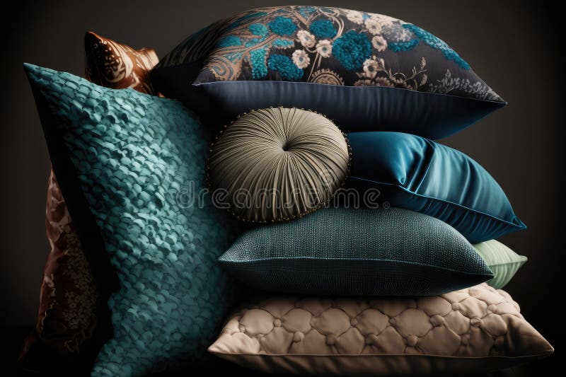 Stack of Pillows with Various Patterns, Textures and Colors Stock ...