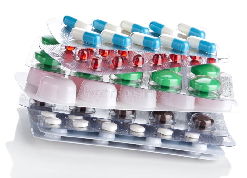 Stack of Pills Packs Isolated Stock Photo - Image of drugstore, pain ...