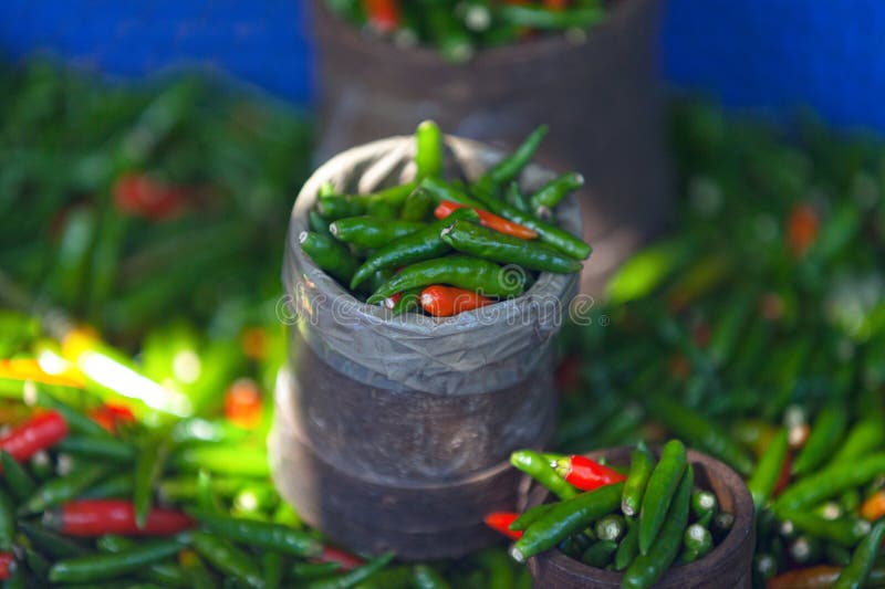 Stack of Piment Oiseau on a Market Stall Stock Photo - Image of organic ...