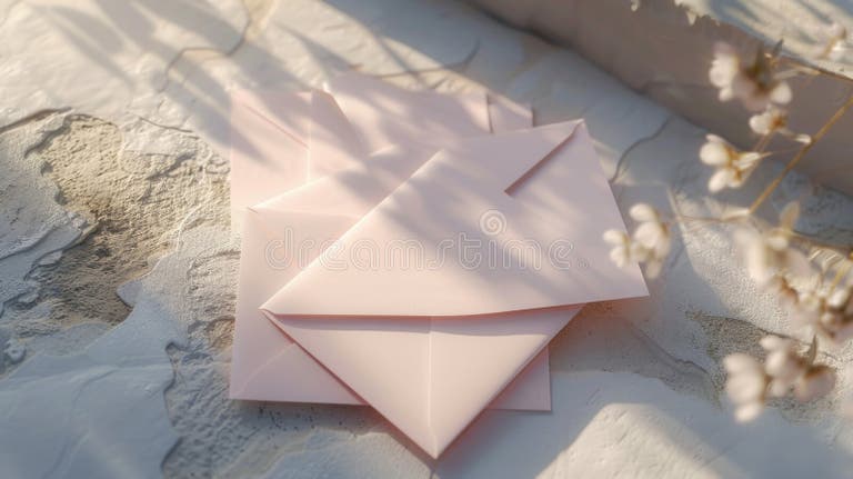 A Stack of Pink Envelopes Resting on a Bed, Ready To Be Opened Stock ...