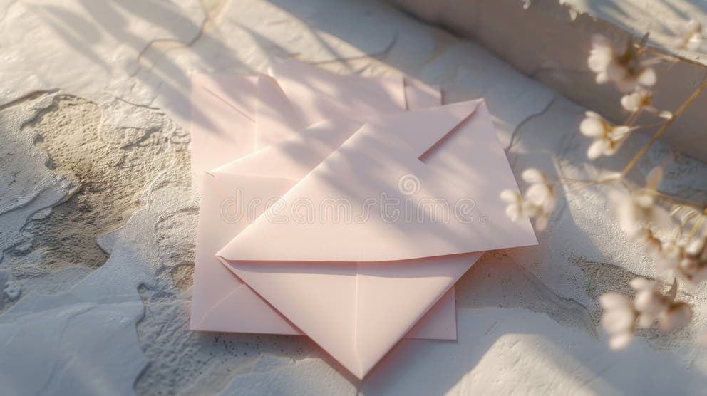 A Stack of Pink Envelopes Resting on a Bed, Ready To Be Opened Stock ...