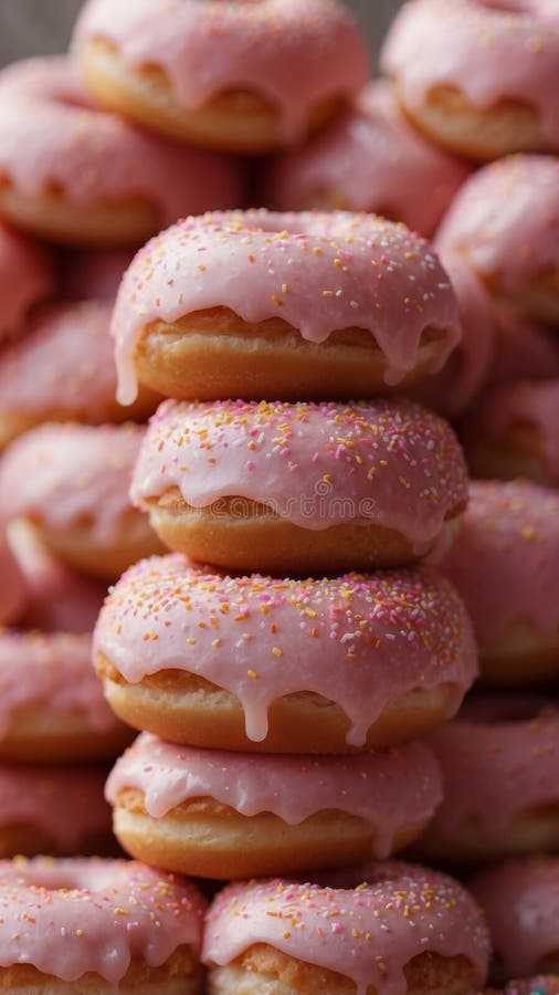 Stack of Pink Frosted Donuts with Sprinkles. Stock Image - Image of ...