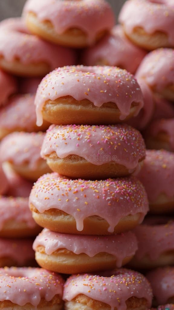 Stack of Pink Frosted Donuts with Sprinkles. Stock Image - Image of ...
