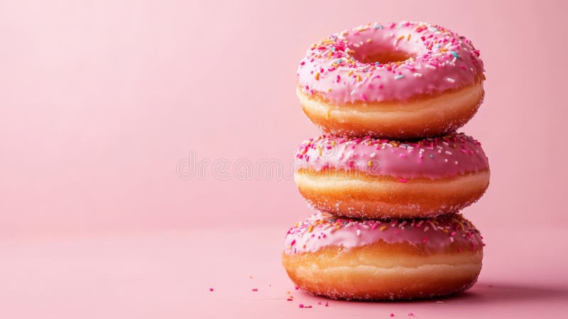 Stack of Pink Frosted Donuts with Sprinkles on Pastel Background Stock ...