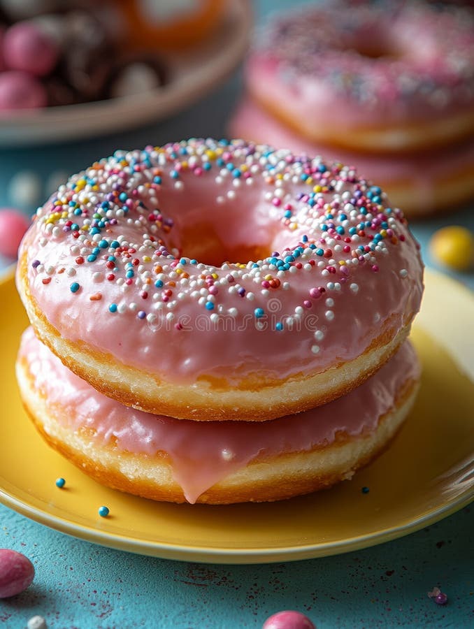 Stack of Pink Frosted Donuts with Sprinkles. Stock Photo - Image of ...