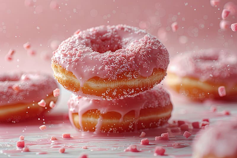 Stack of Pink Frosted Donuts with Sprinkles on Top Stock Illustration ...