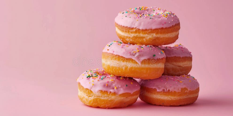 Stack of Pink Frosted Donuts with Sprinkles on Top Stock Image - Image ...