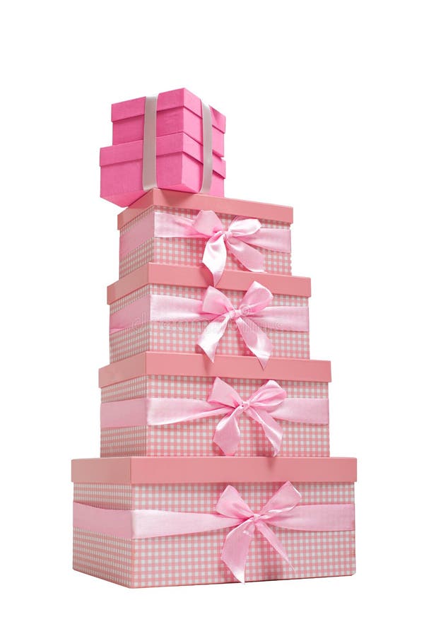 Stack of Pink Gift Boxes with Ribbons Stock Photo - Image of package ...