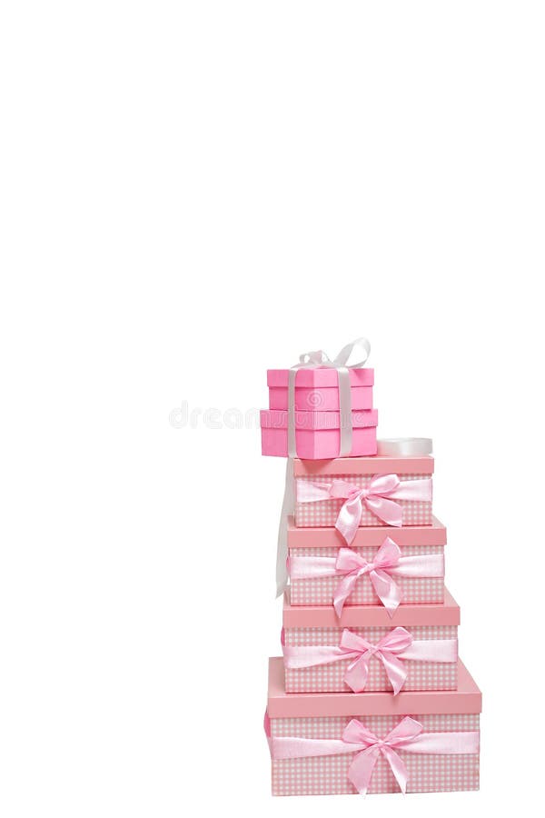Stack of Pink Gift Boxes with Ribbons Stock Image - Image of ...